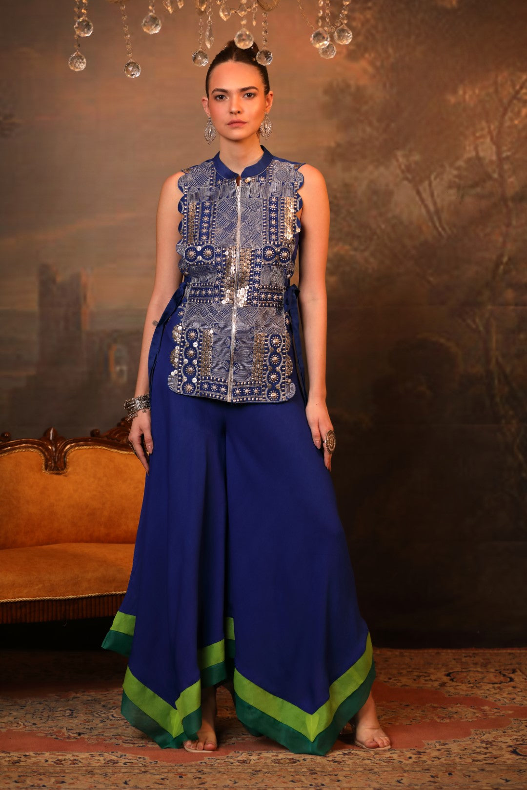 Royal Blue Designer Cape & Pallazo Set